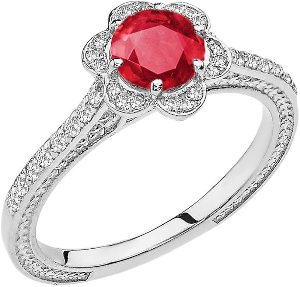 Rubí y Diamante 14 ct oro blanco anillo de compromiso/Propuesta: Amazon ...