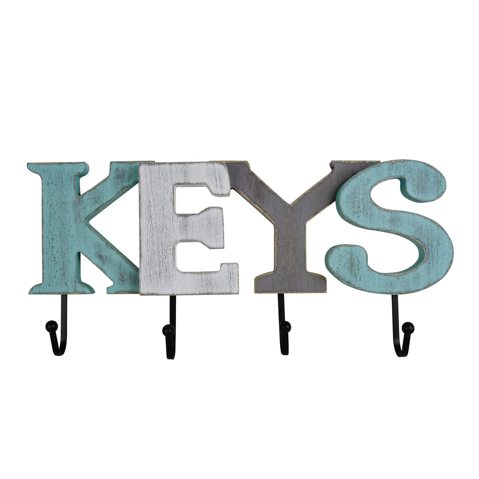 Veclotch Rustic Wood Keys Sign with Hooks, Decorative Cutout Word Sign ...