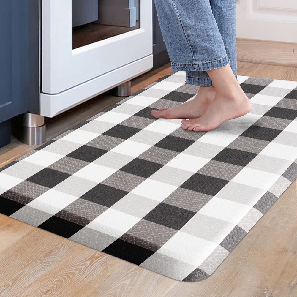 Carvapet Buffalo Plaid Kitchen Mat Cushioned Anti Fatigue Comfort Floor ...