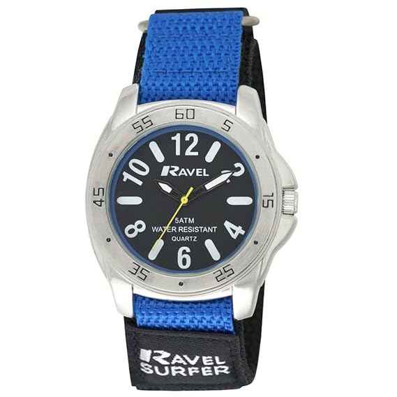 Ravel Men's Surfer 5ATM Velcro Quartz Watch with Black Dial Analogue ...