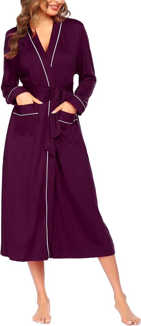 Ekouaer Robe Womens Cotton Lightweight Robes Long Kimono Robes Knit ...