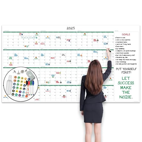 Large Dry Erase Wall Calendar - [38" x 68"] Green - Undated Blank 2026 ...