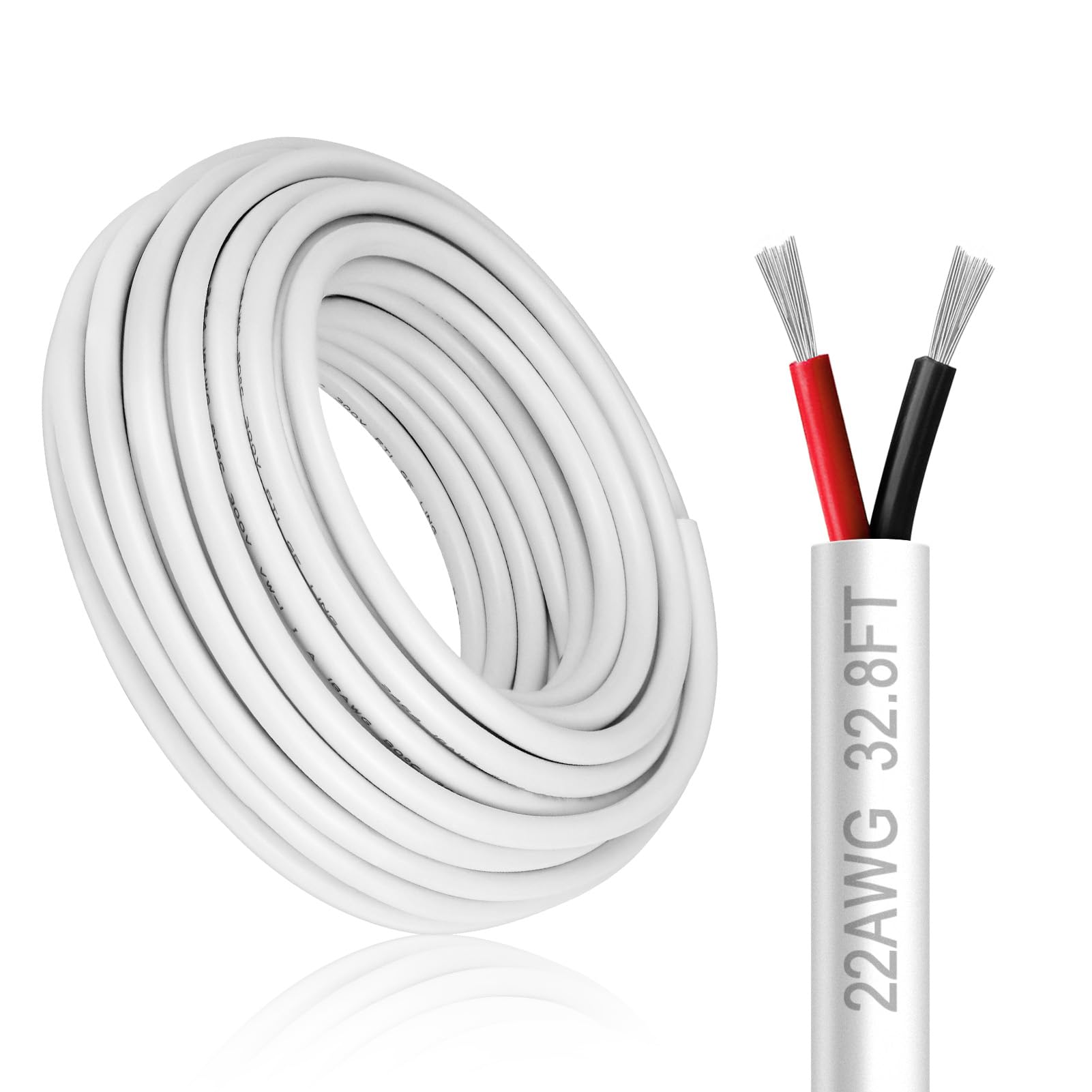 DEKIEVALE 22 Gauge 2 Conductor Electrical Wire, 32.8FT White Stranded ...