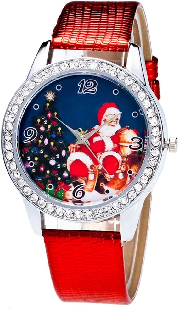 Christmas Tree Santa Claus Watch Unisex Round Rhinestone Quartz ...