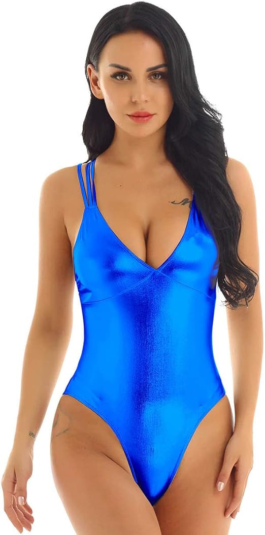 CHICTRY Damen Hydrasuit Metallic Badeanzug Bikini Monokini Bademode Schwimmanzug V-Ausschnitt ...