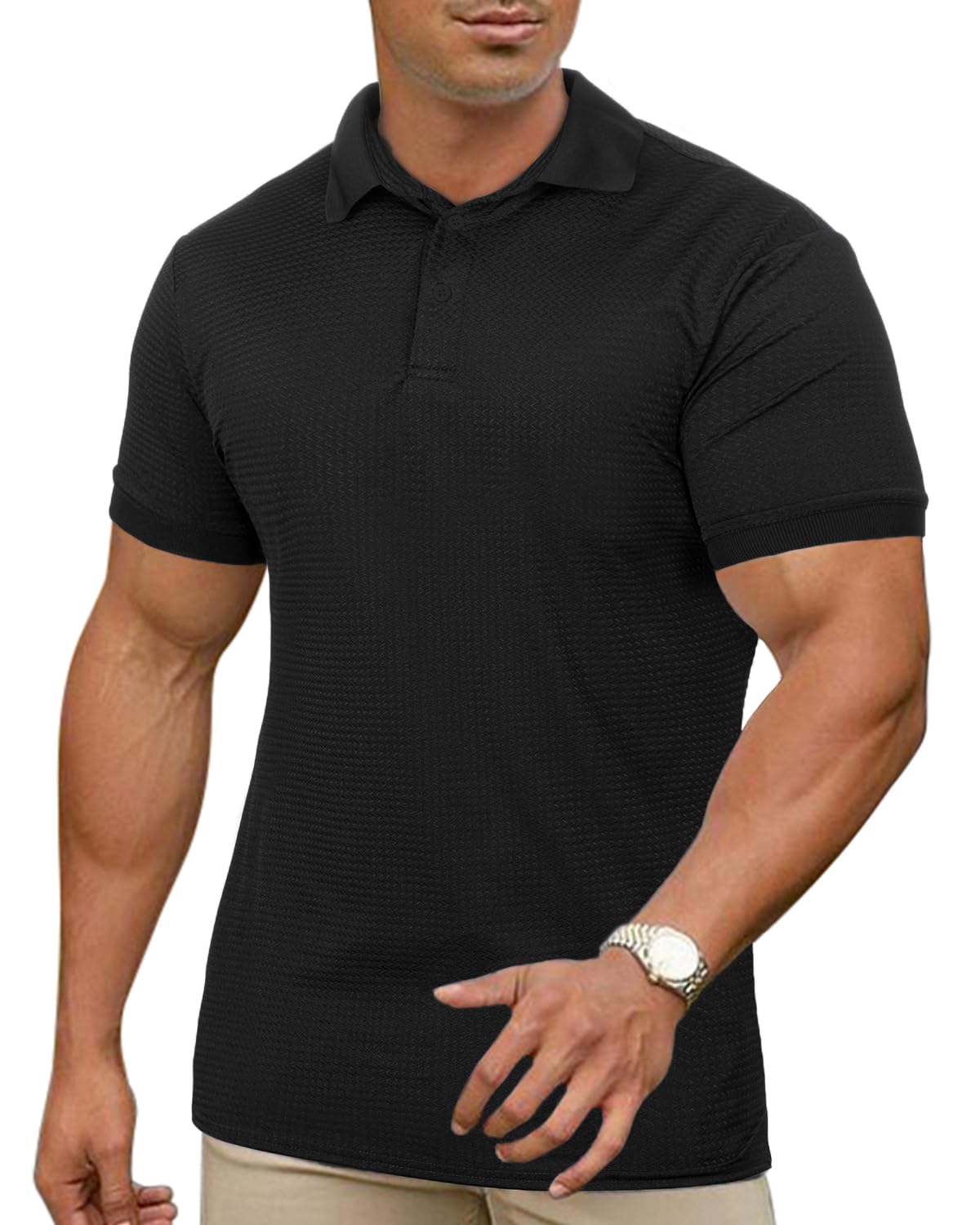 KAWATA Men's Muscle Polo Shirts Dry Fit Short Sleeve Stretch Slim Fit T ...