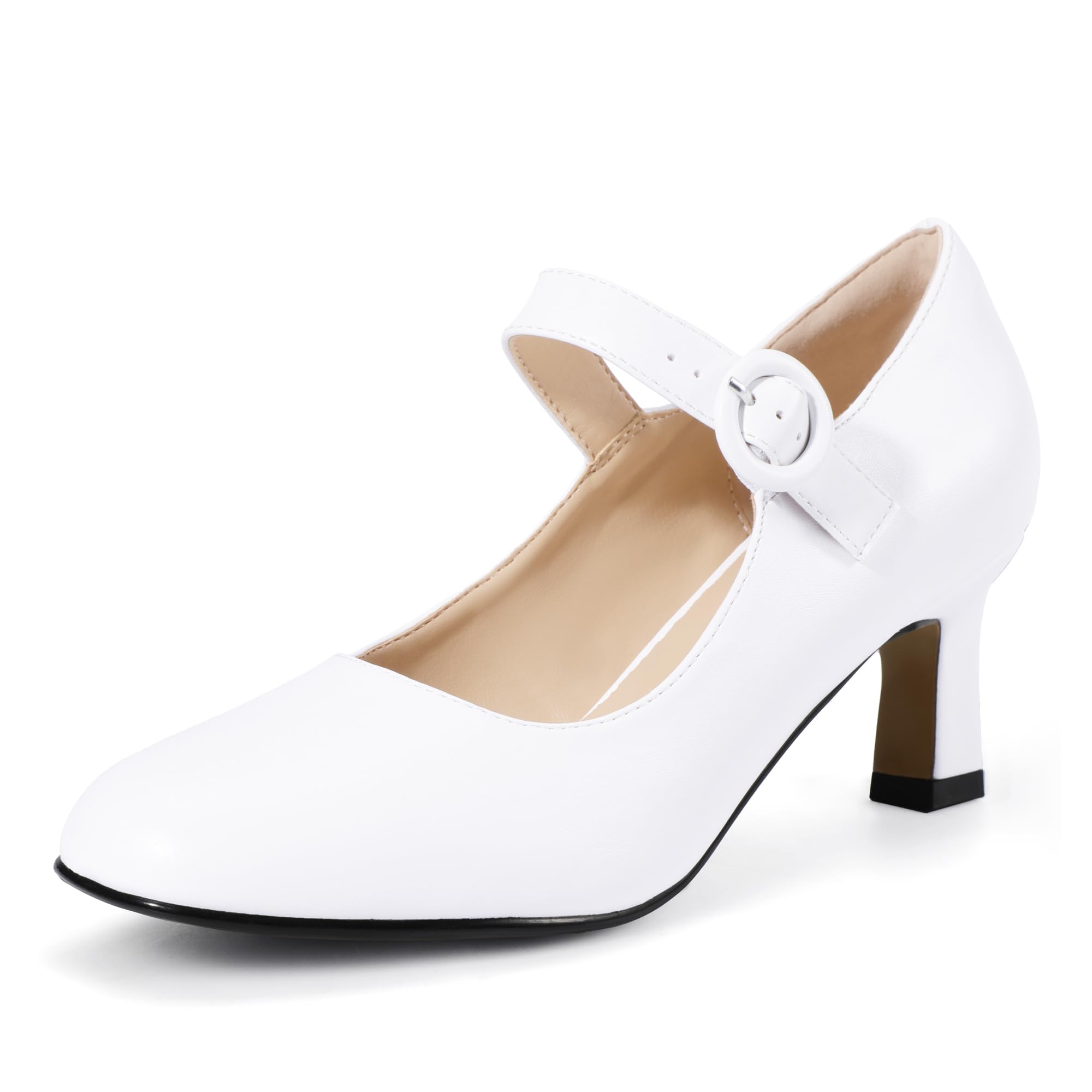IDIFU White Mary Jane Shoes Women's Closed Round Toe Low Short Small ...