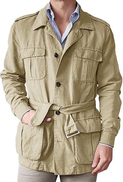 Gafeng Mens Casual Safari Jacket Long Sleeve Button Down Lightweight ...