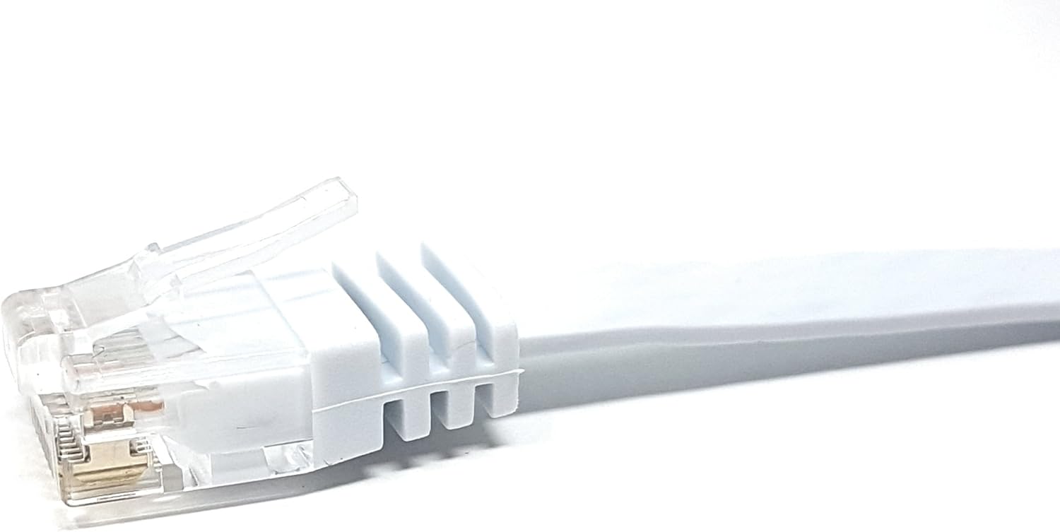 MainCore 6m Long Flat White CAT.6 CAT6 (RJ45 to RJ45) Ethernet Gigabit ...