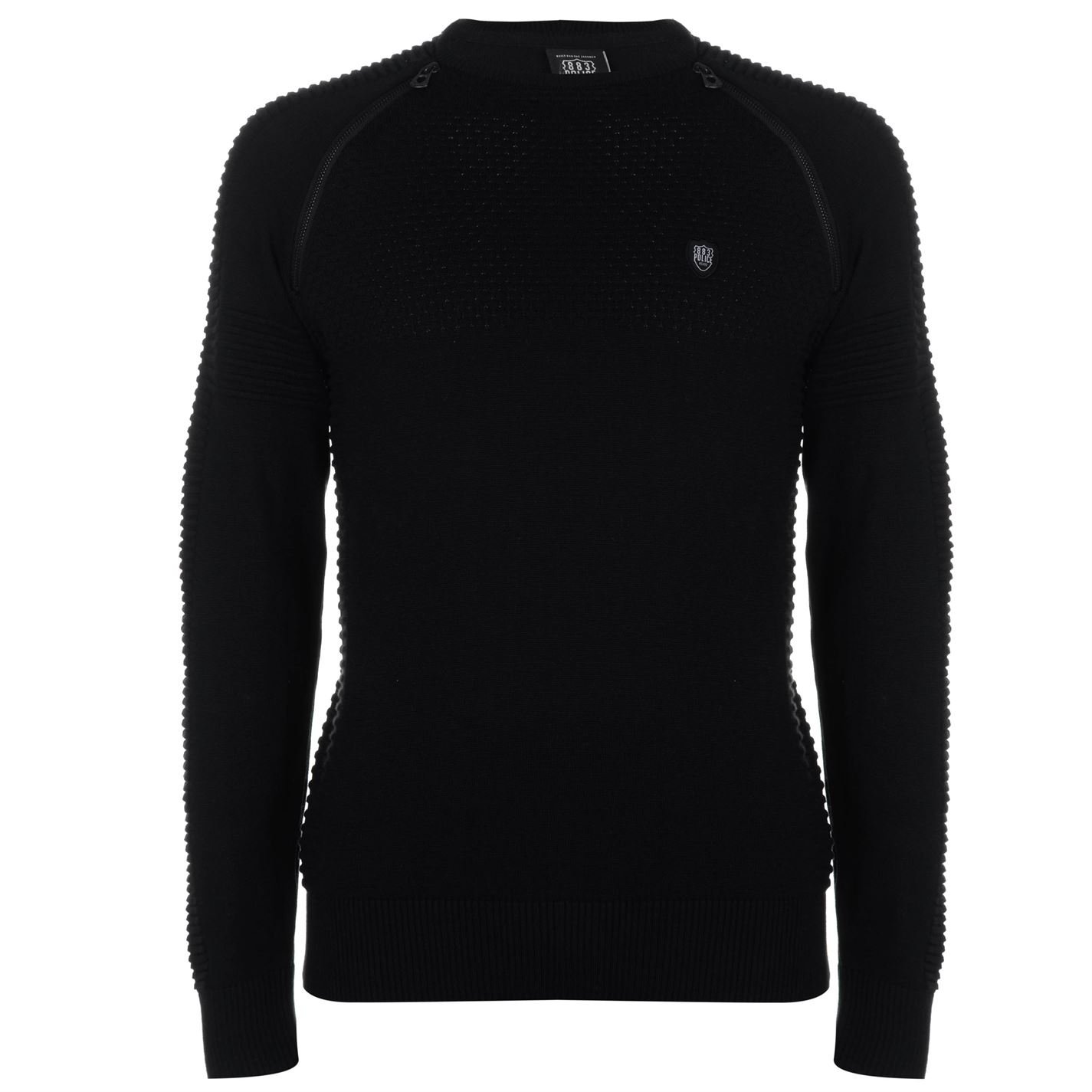 883 Police Mens Champ Knitted Jumper Crew Neck Zipped Detail: Amazon.co ...