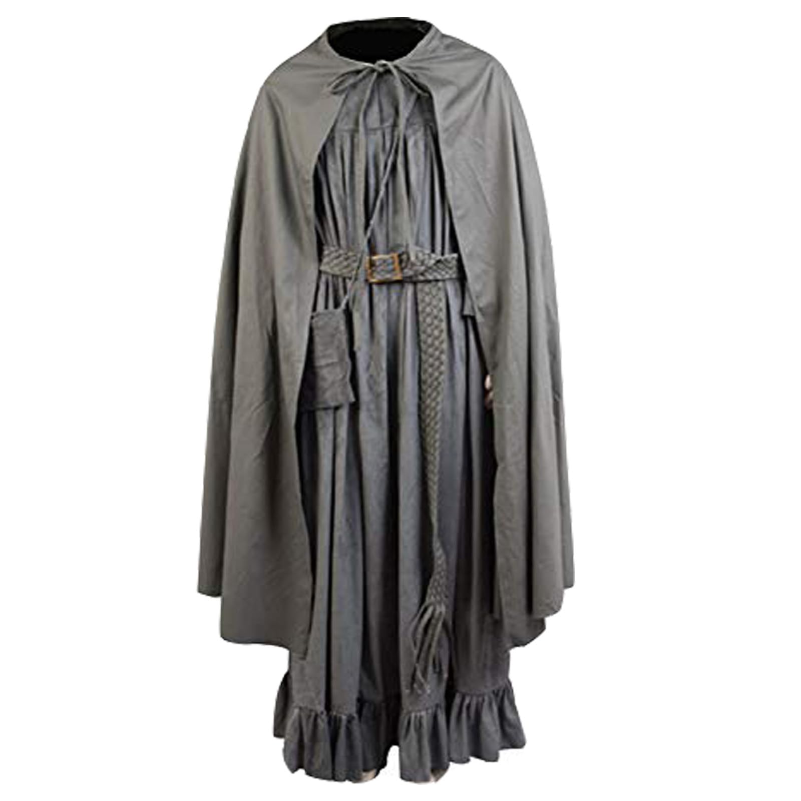 Ya-cos Men's Grey Wizard Cosplay Costume Long Robe Tied Cloak with Belt ...