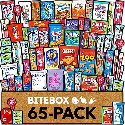 BITEBOX Snack Box Variety Pack Care Package (65 Count) Treat Basket ...