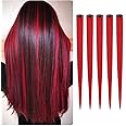 Amazon.com : 5pcs Red Clip in Hair Extensions 100% Human Hair 18 Inch ...