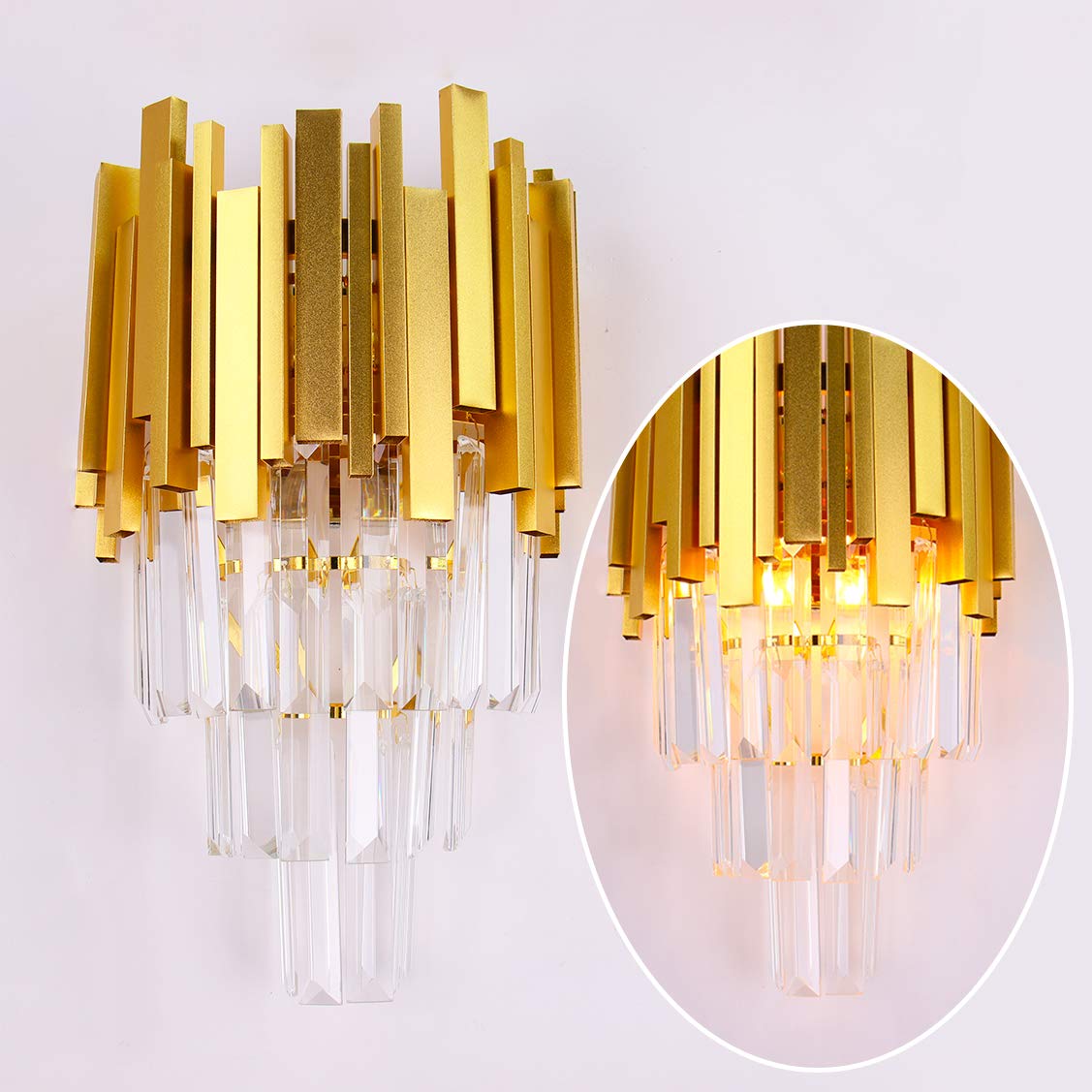 FRIXCHUR Gold Crystal Wall Light 3 Tiers Crystal Wall Sconce Lighting ...