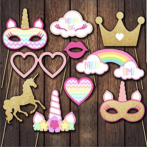 Sakolla Unicorn Photo Booth Props - 10PCS Rainbow Unicorn - Want It All