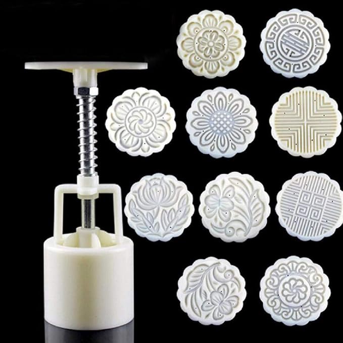 Dyna-living Moon Cake Mold Press 10 Motif Stamps 100g Mooncake Flower ...
