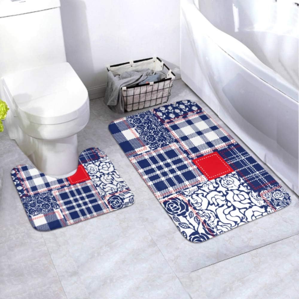 Amazon.de: Badematten-Set Blau Weiß Rot Patchwork Bohemian Style 2 ...