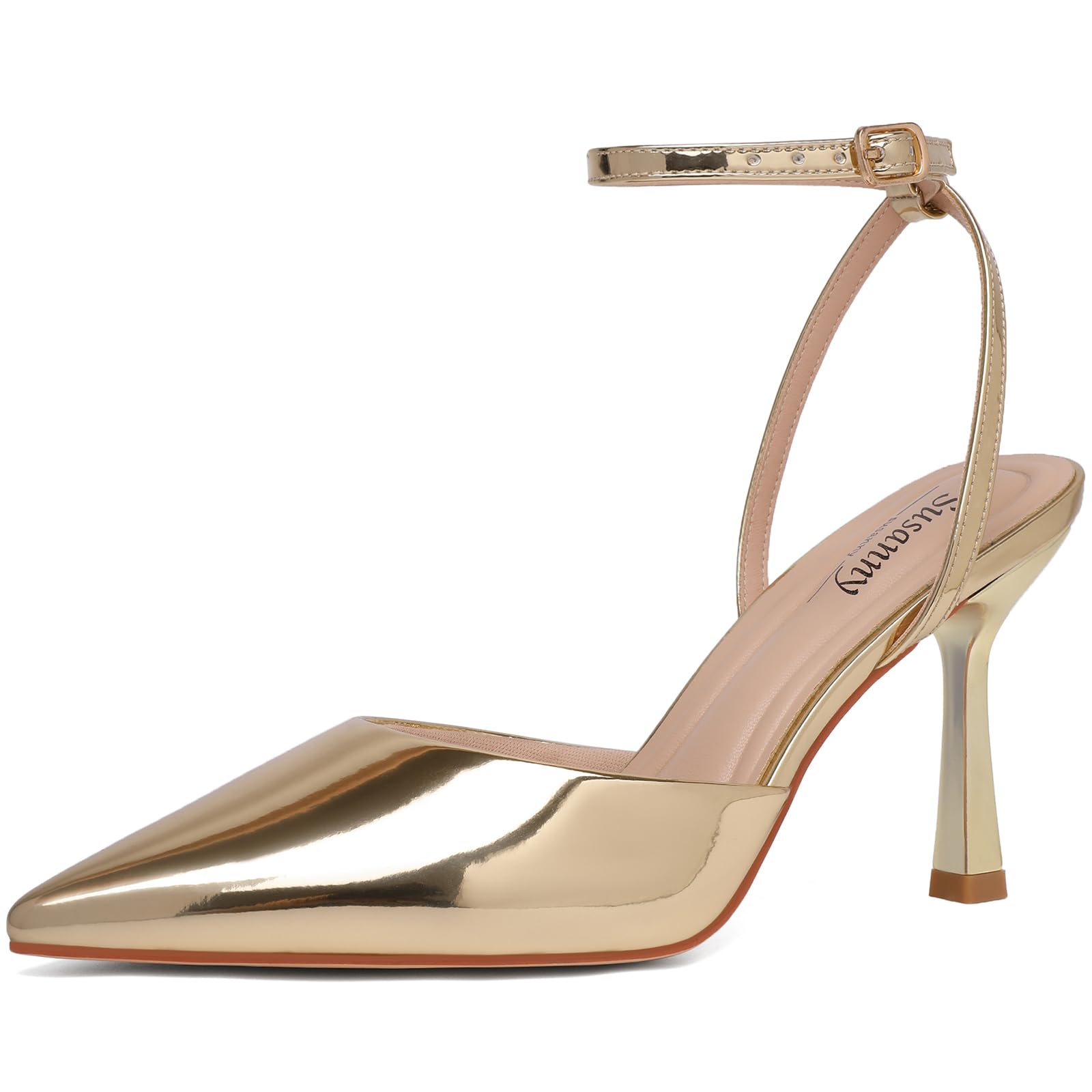 Susanny Gold Heels for Women Stiletto Closed Pointed Toe Backless Dress ...
