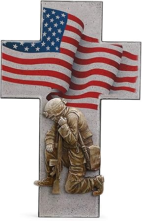 Amazon.com : Kneeling Military Soldier with American Flag 9 x 14 Inch ...