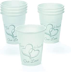 Amazon.com: Plastic Disposable Wedding Cups, Two Hearts One Love Cups ...