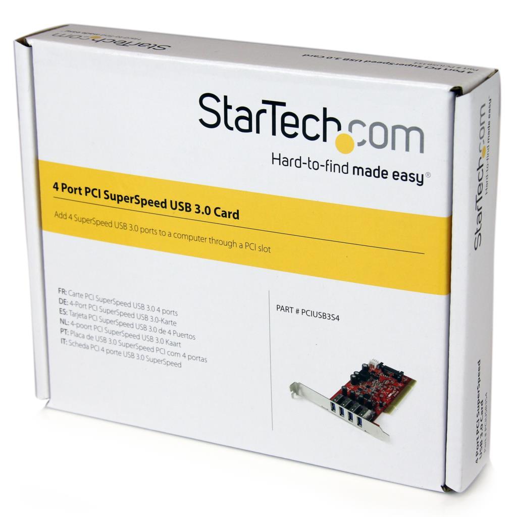 StarTech 4 Port PCI SuperSpeed USB 3.0 Adapter Card with SATA/SP4 Power-Quad Port PCI USB 3 ...