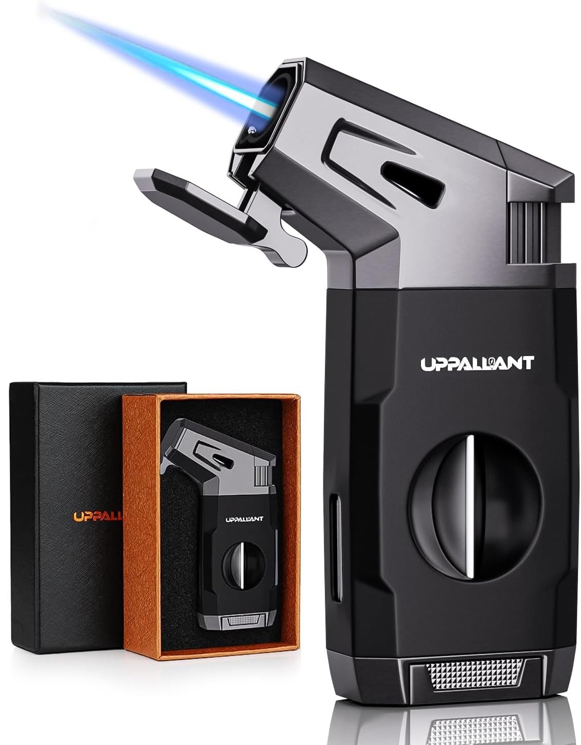 Torch Lighter with Windproof Jet Flame, Built-in V Cutter, Box for Christmas, Refillable Butane ...