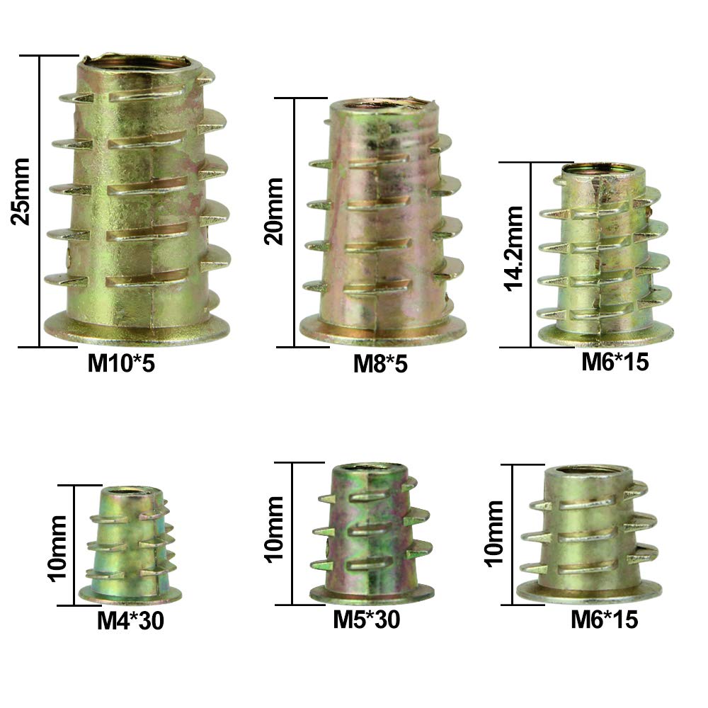 6 misure FAVENGO 100 pezzi inserti filettati M4/M5/M6/M8/M10 in lega di ...