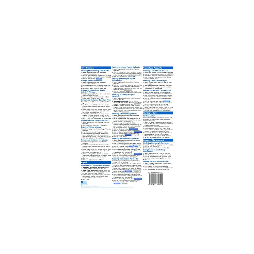 Buy QuickBooks Desktop Pro 2022 Quick Reference Training Card ...