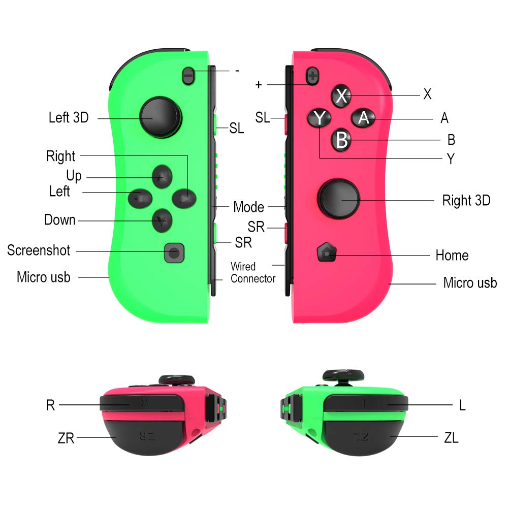 Manettes Joy-Con Controllers (L/R) Vert / Rose pour Console Nintendo ...