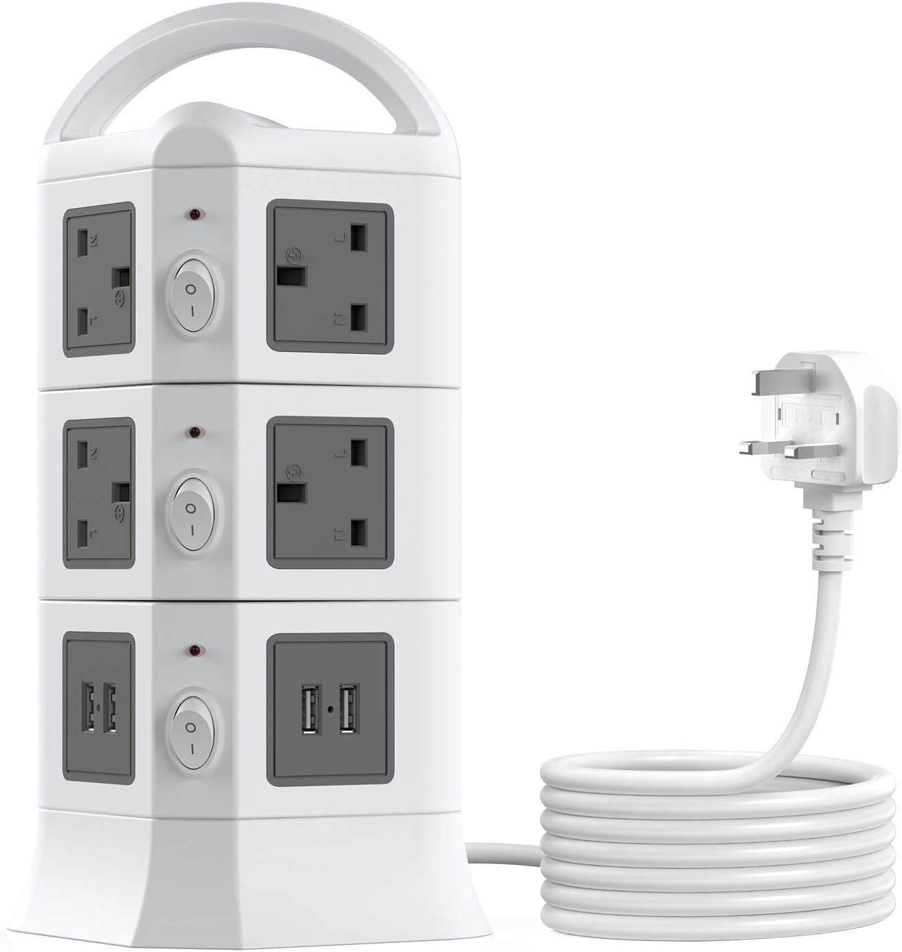 10 Way Outlets Tower Power Strip with 4 USB Ports,5V/3.1A Per Port Max ...