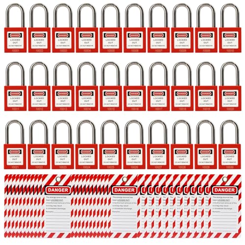TAEGIQI 30 Red Lockout Tagout Locks with 30 Lock Out Tag Out Tags ...
