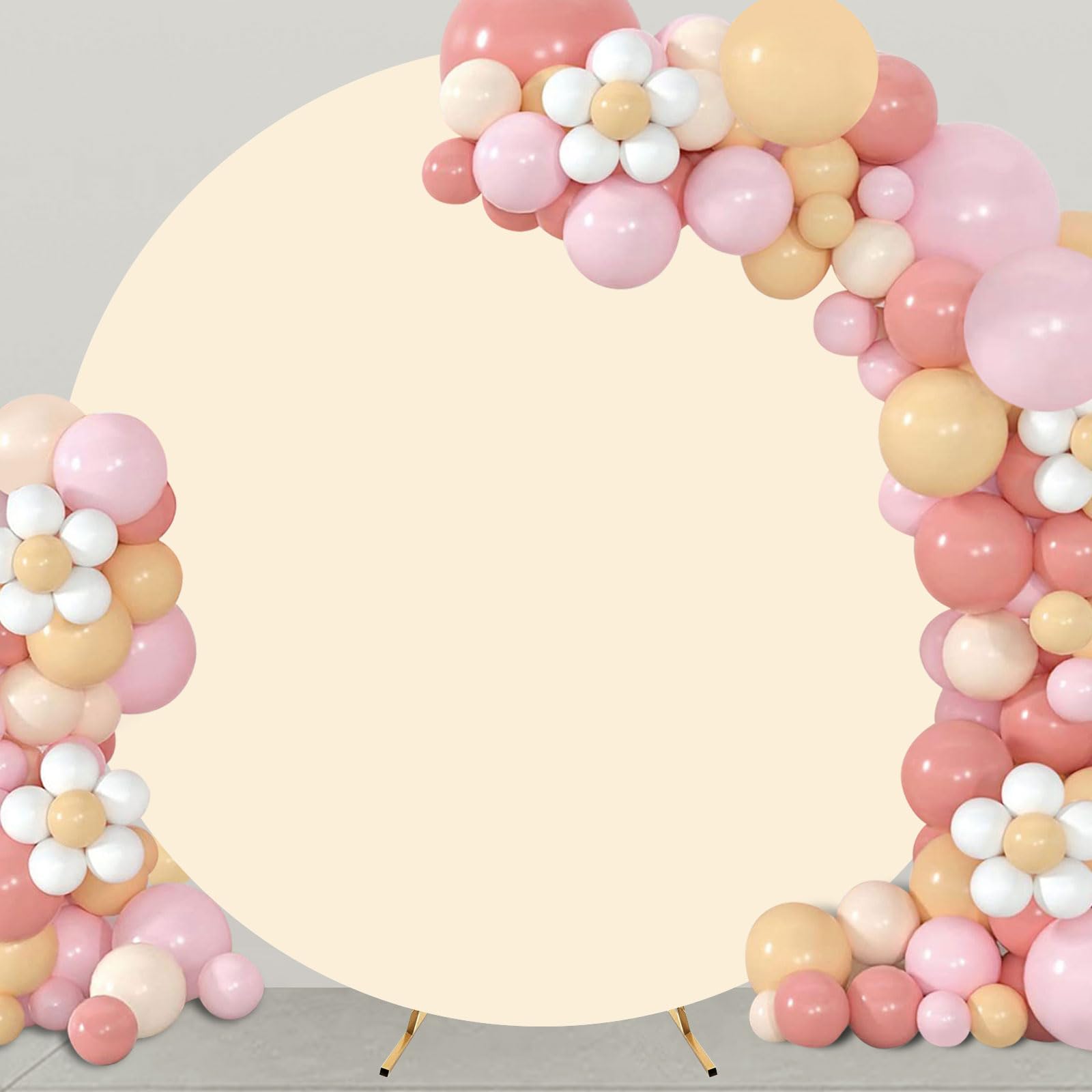 GUANSEN 7.5FT Beige Round Backdrop Cover Polyester Fitted Round Wedding ...