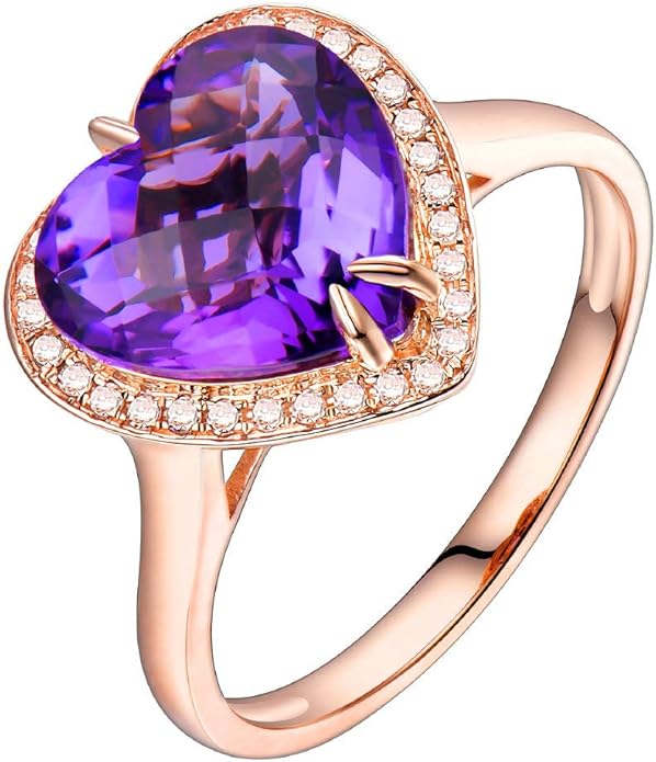 Anillos de compromiso de oro rosa con amatista natural con cristal ...