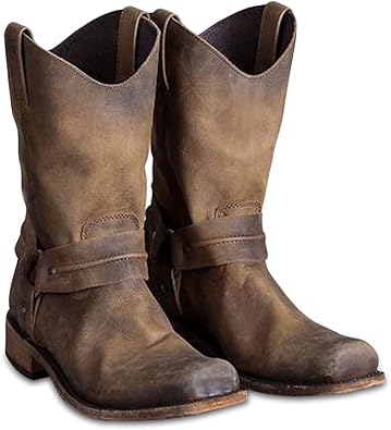 MWyanlan Uomini Occidentale Stivali da Cowboy Vintage Quadrato Testa ...