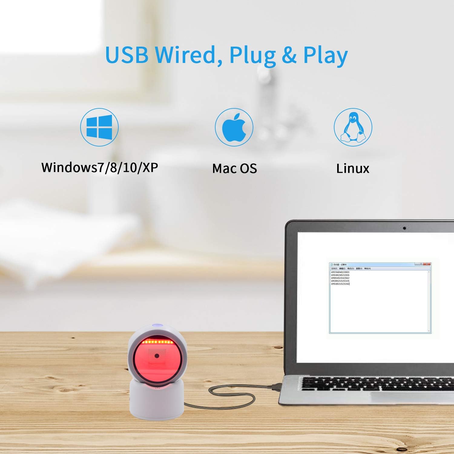 Alacrity 2D 1D Desktop Barcode Scanner,Omnidirectional Hands Free USB ...