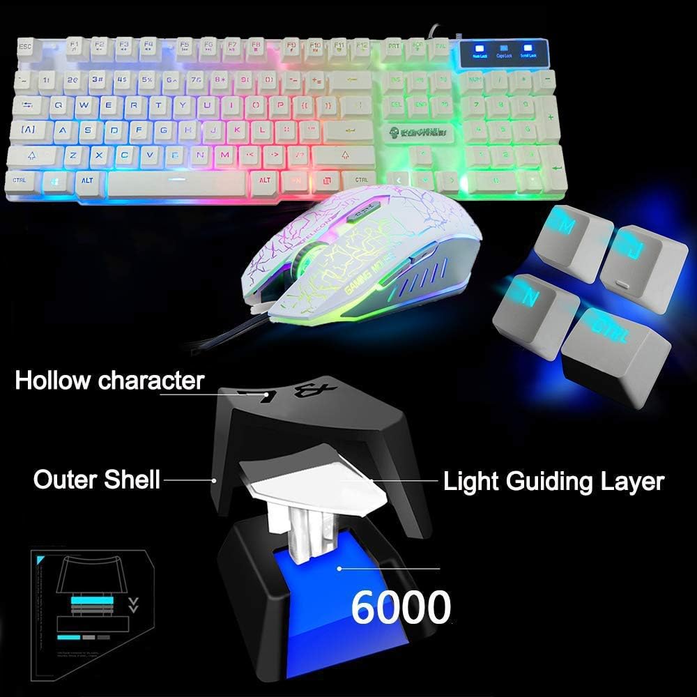 4-in-1 Rainbow Backlit Gaming Keyboard + 2400DPI 6 Buttons Optical ...