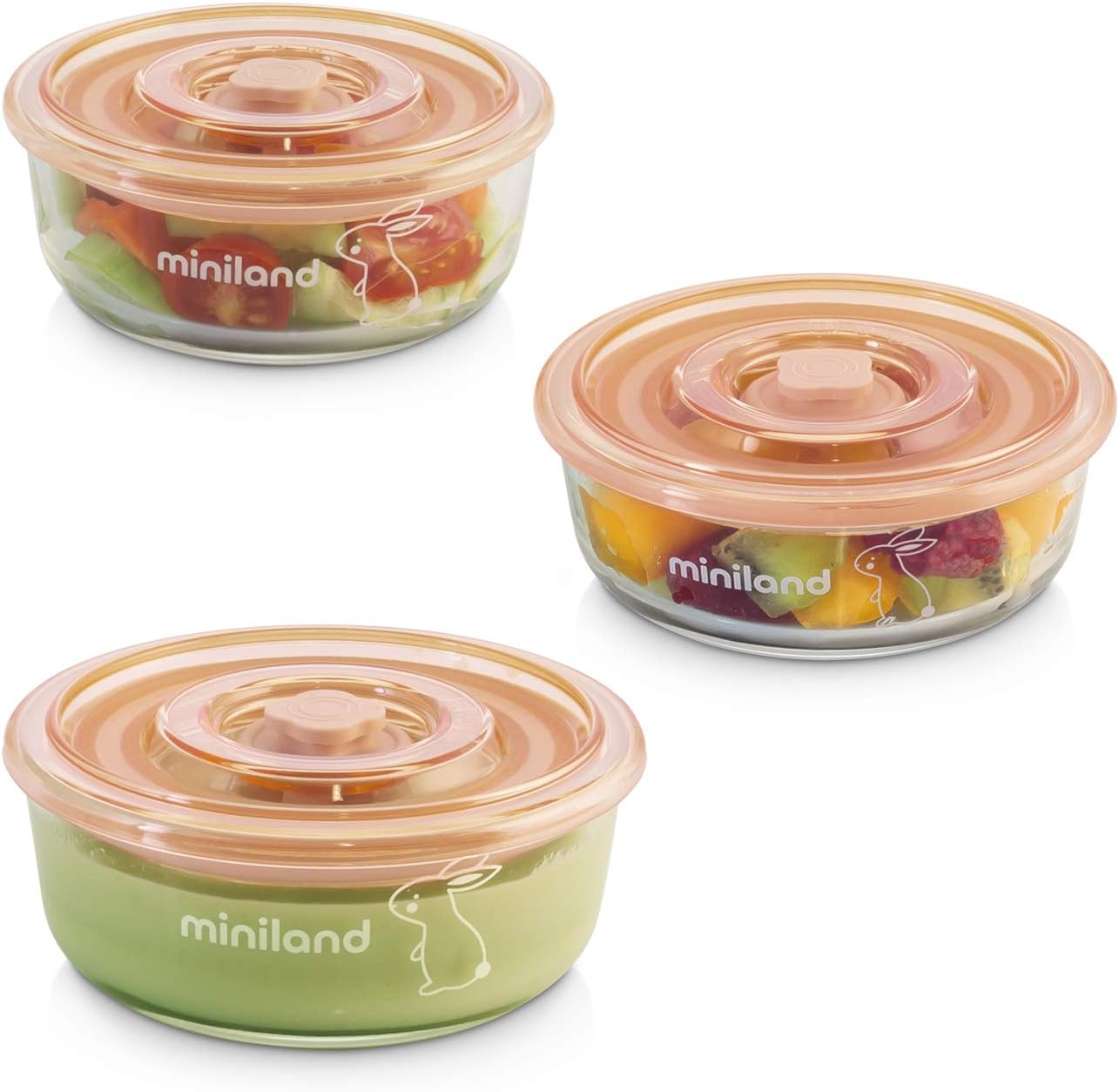 Miniland Set of Round Glass Food Containers, Orange – BigaMart