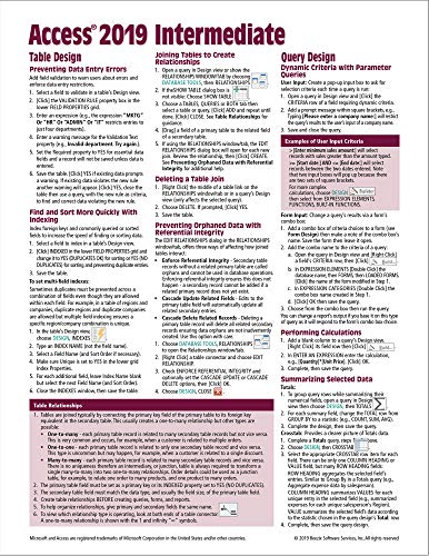Buy Microsoft Access 2019 Intermediate Quick Reference Guide Windows Version Cheat Sheet Of