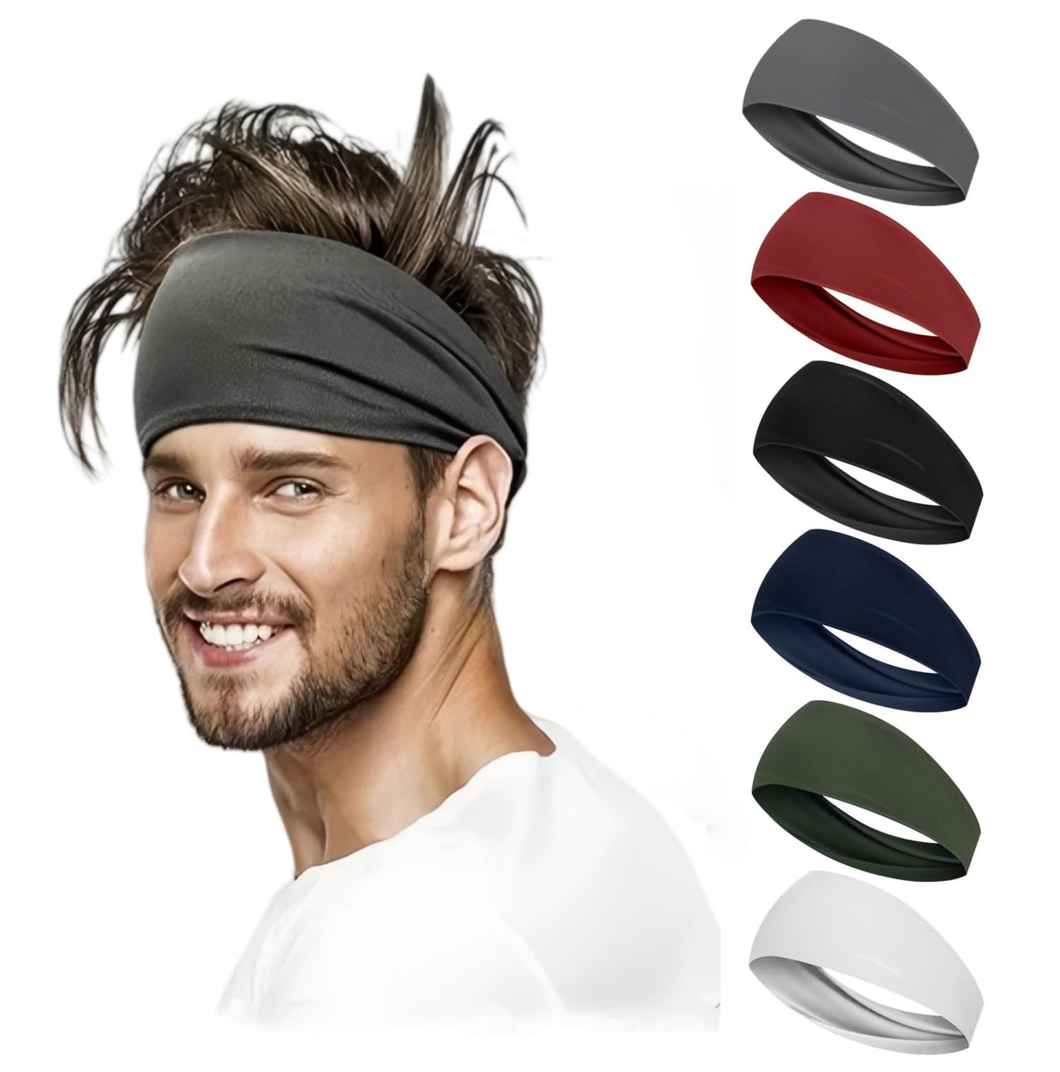Workout Headbands for Men, 6 Pack Mens Running Headband Stretchy ...