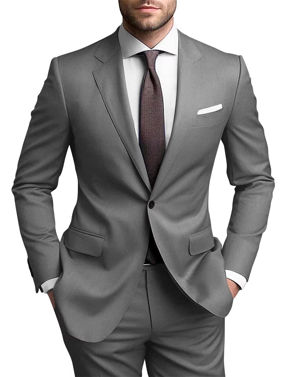 SHUZHXLZANGY Grey Suits for Men Regular Fit Elegant Men's Suits 2 Piece ...