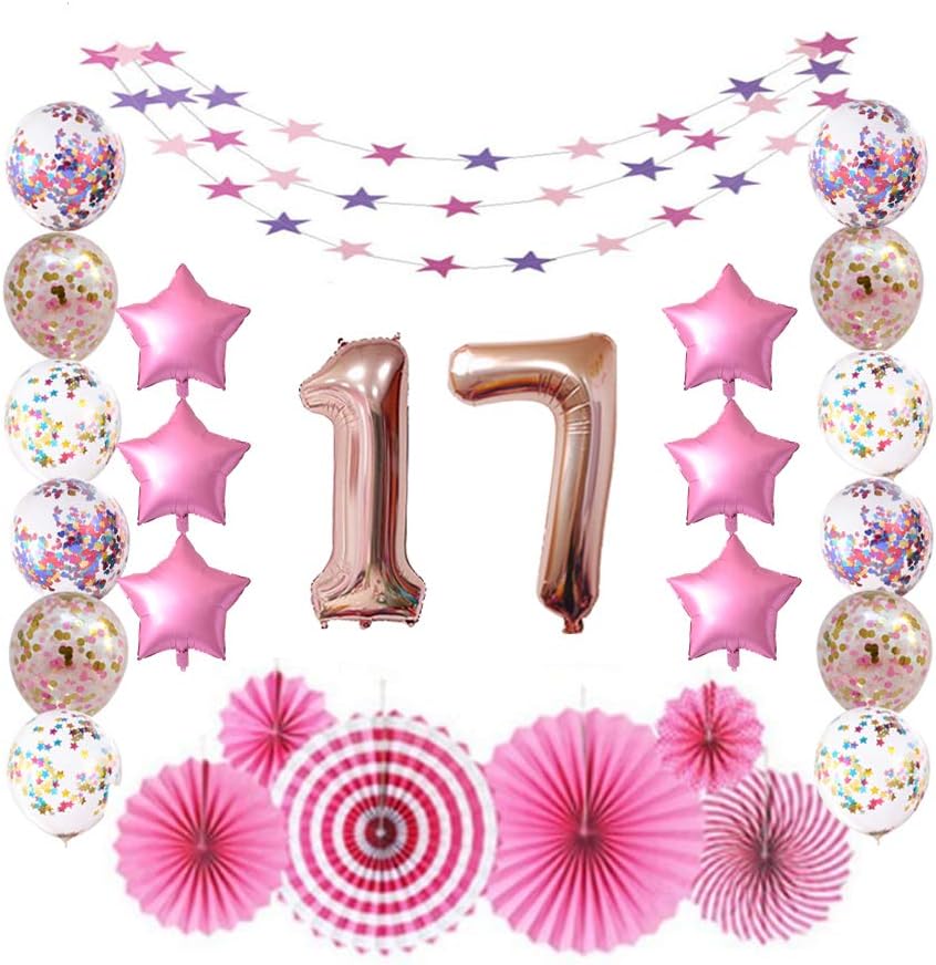 Amazon.com: 17 Rose Gold Number Foil Balloons for 17th Birthday Party ...