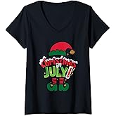 Amazon.com: Funny Christmas in July Shirt Summer Elf Santa Xmas T-Shirt ...