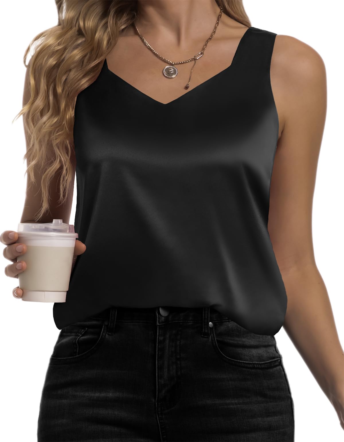 Karcermee Women's Silk Satin Tank Tops V Neck Camisole Casual Cami ...