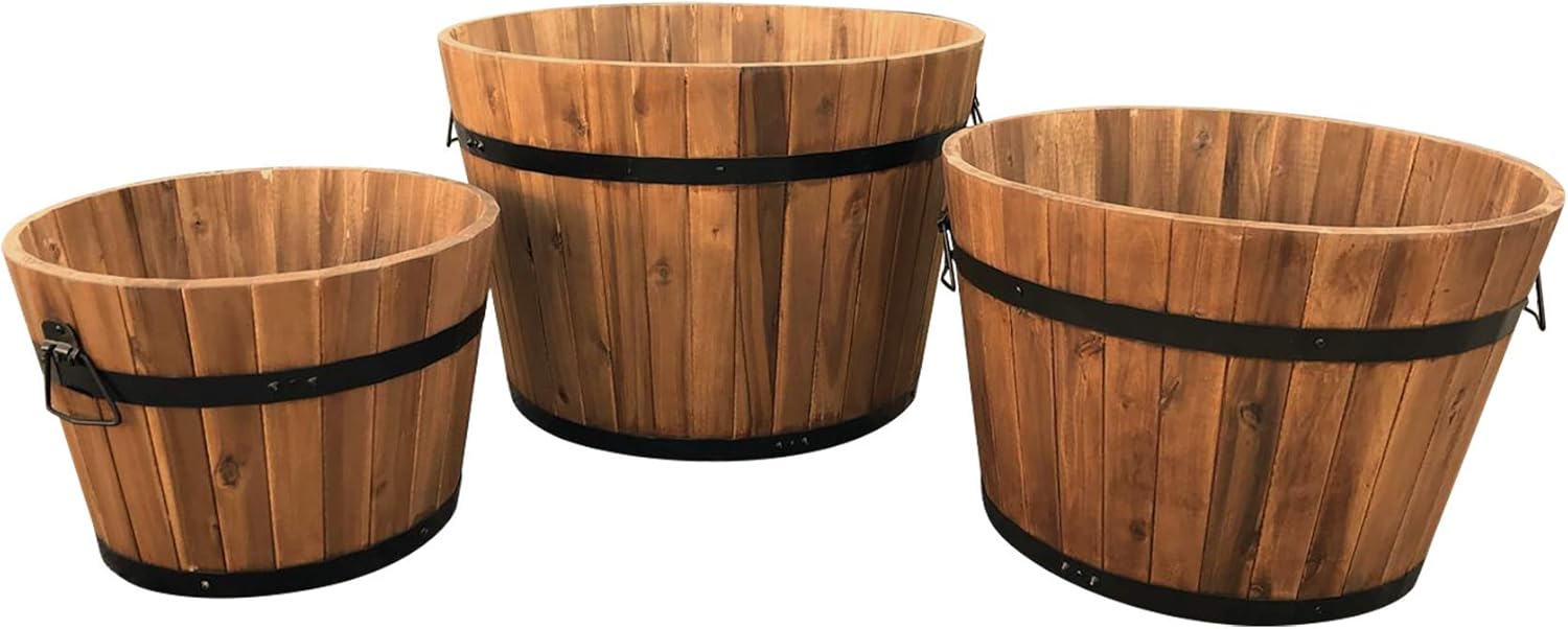 CLICK-DECK Wooden Round Garden Planters - Set of 3 Small | Medium ...