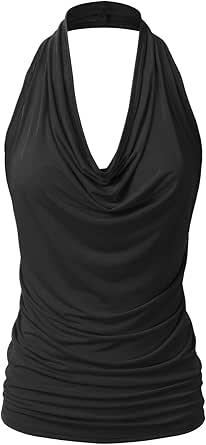 EIMIN Women's Casual Halter Neck Draped Front Sexy Backless Tank Top (S ...