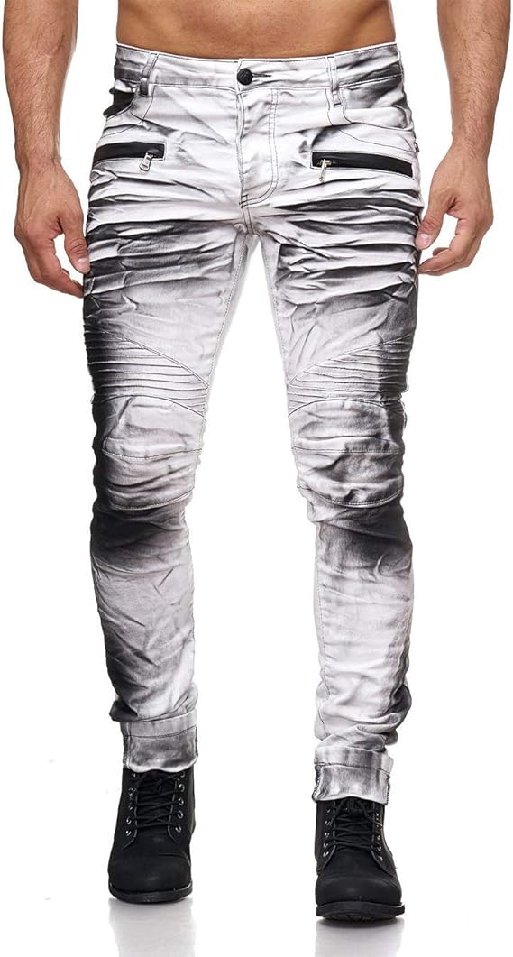 KINGZ Herren Jeans 1372-2 White Black: Amazon.de: Bekleidung