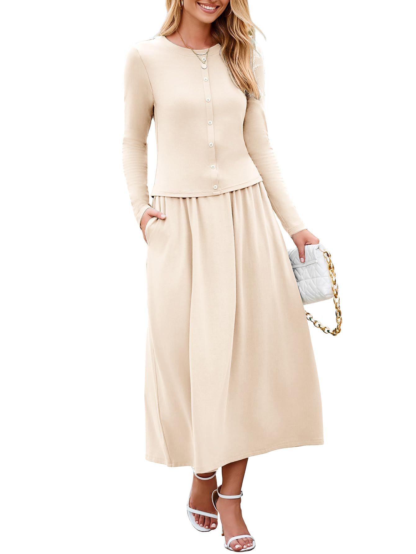 Glamaker Women's Spring Skirt Sets for Women 2024 Crewneck Skirt and ...