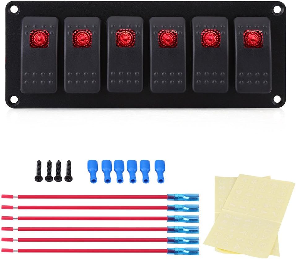 Amazon.com: Keenso 12-24V 6 Gang Red Rocker Switch Panel, LED Light Bar ...