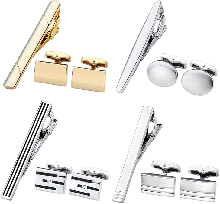 Amazon.com: Zysta Stainless Steel Cufflinks & Tie Clips Set Modern ...