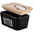 Amazon.com | Hasense Butter Dish with Bamboo Lid and Knife，650ml Large Butter Keeper Container ...